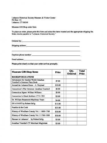 Museum Shop Order Form – History of Lebanon